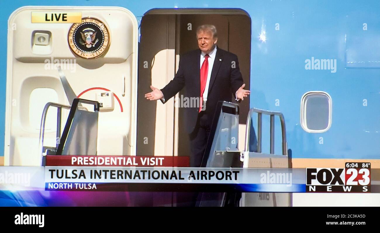 Tulsa, Oklahoma, USA. 20th June, 2020. A screen grab from television ...