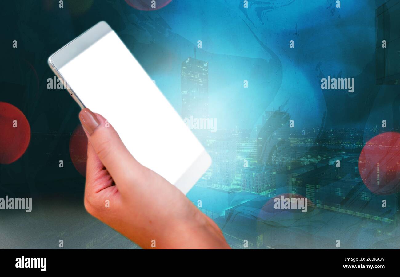 Modern Gadgets With White Display Screen Under Colorful Bokeh ...