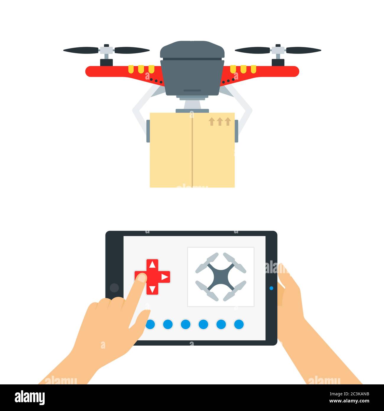 Quadrocopter control using a gadget application vector illustration in ...