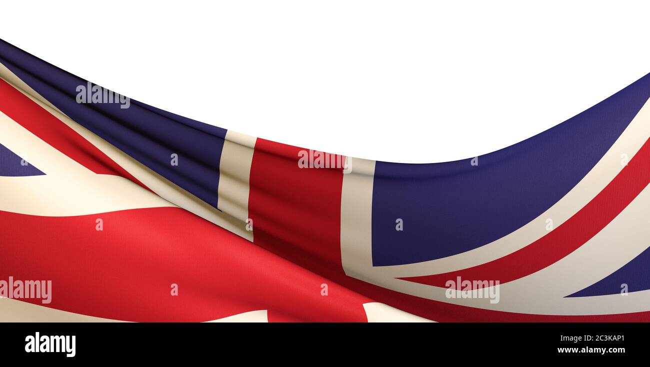 Closeup shot of a wavy flag of the UK under the lights isolated on a ...