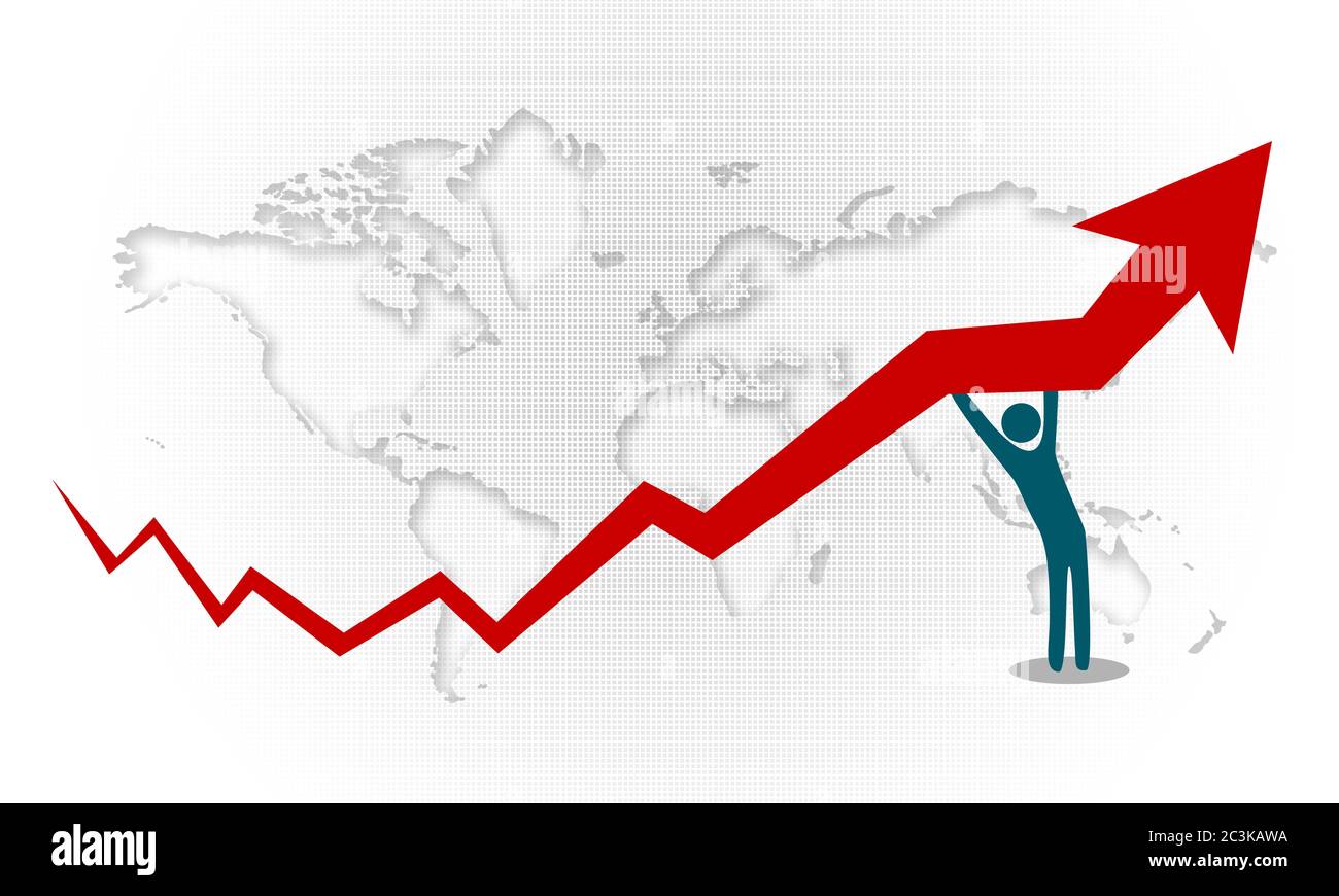People push arrow trend upward with world map as background,3d ...