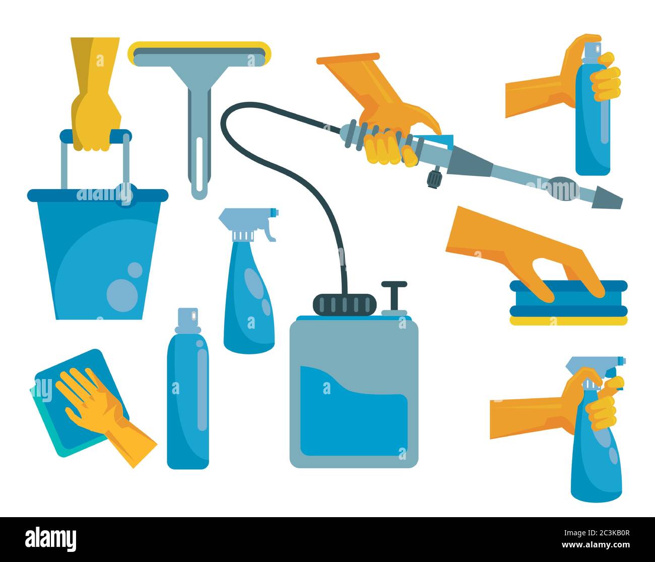 disinfect and clean activity with set equipment tools vector ...