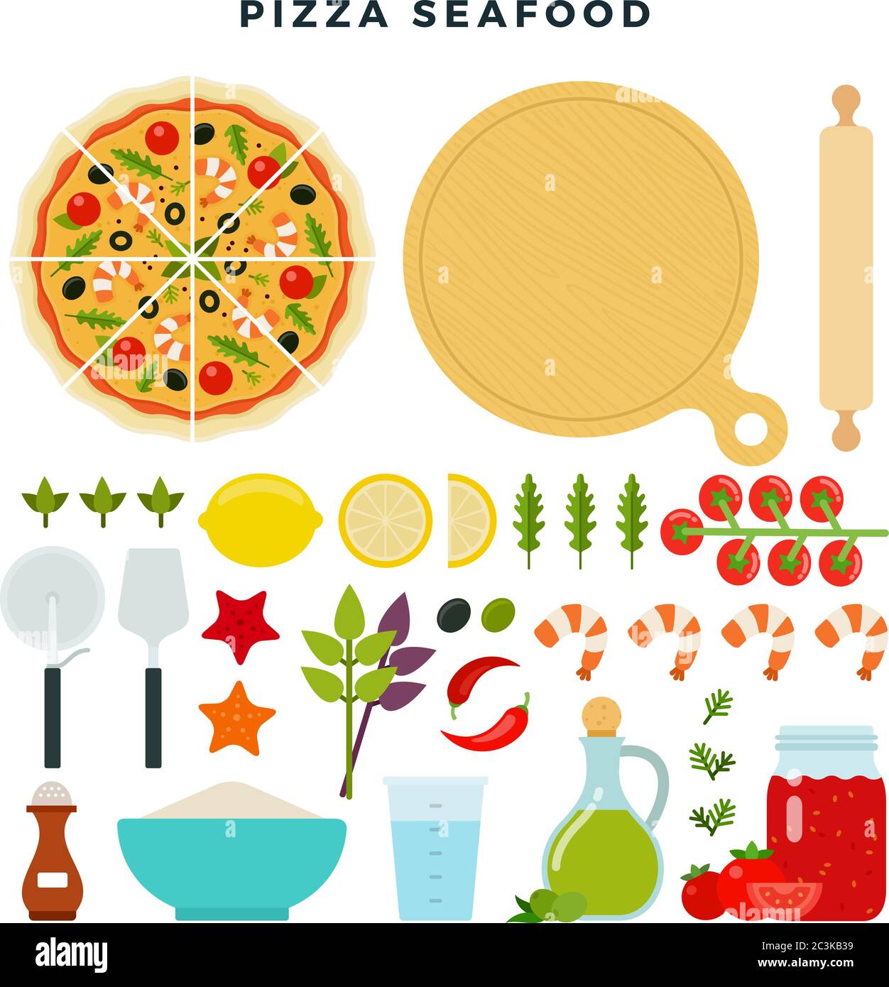 Pizza with seafood and all ingredients for cooking it. Make your pizza ...
