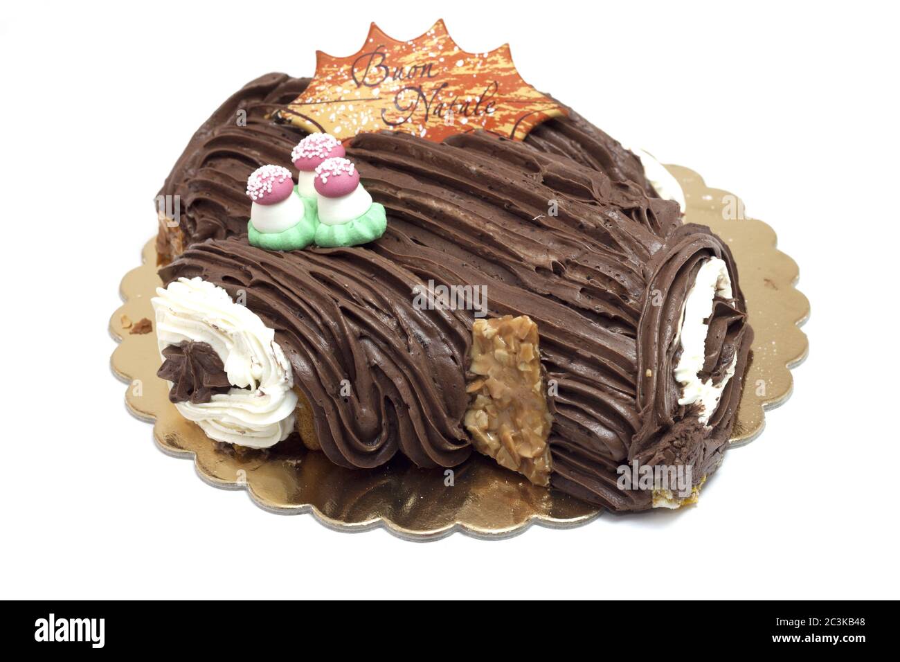 Delicious traditional sweet Christmas log isolated on a white ...