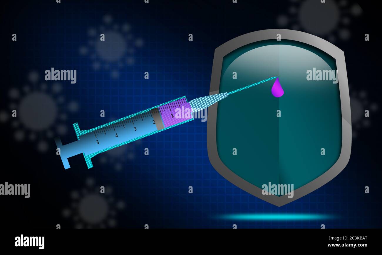 Syringe, injection and shield for health protection . 3D rendering ...