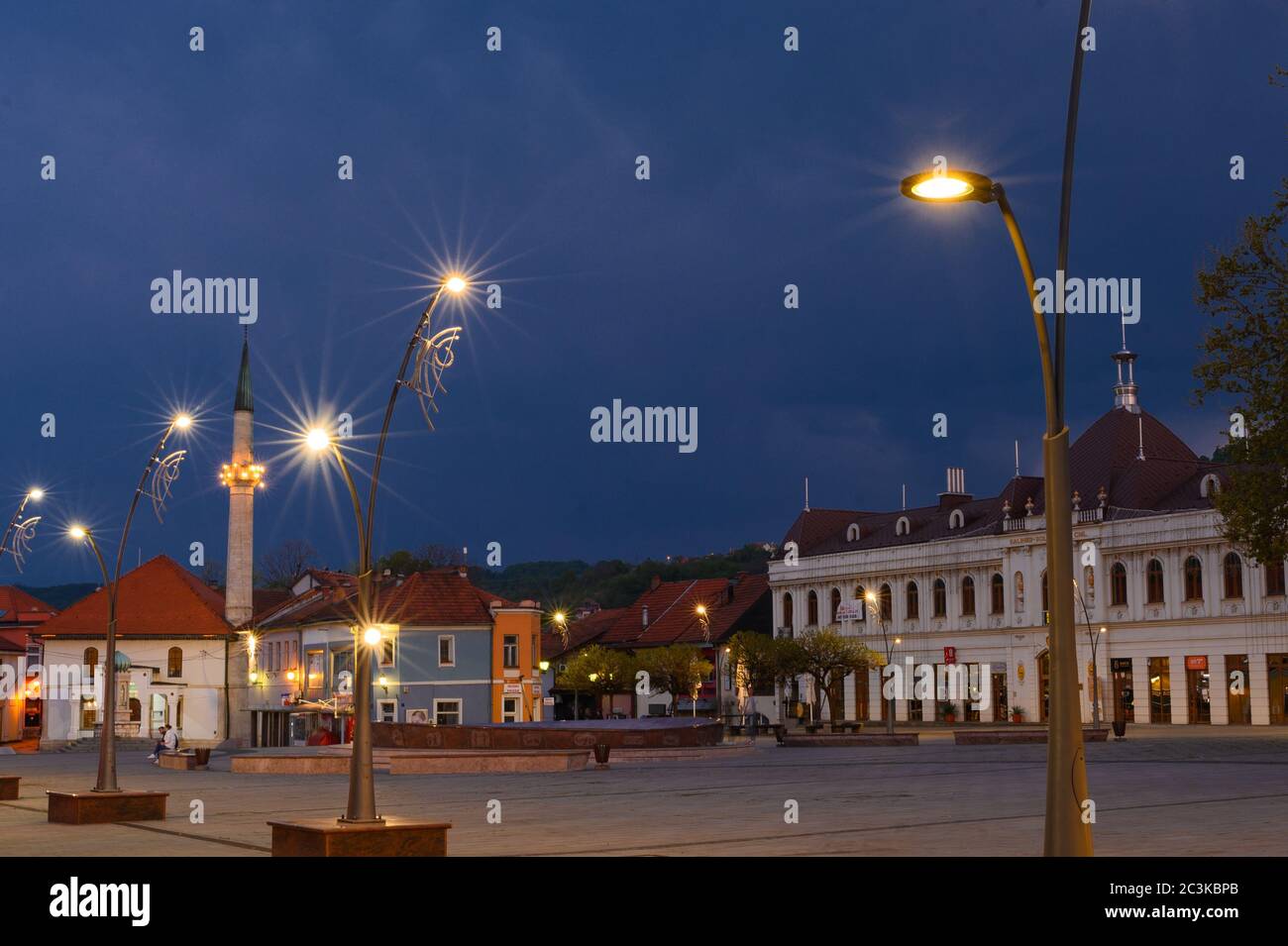 Beautiful cityscape of Tuzla with street lights at night time Stock ...