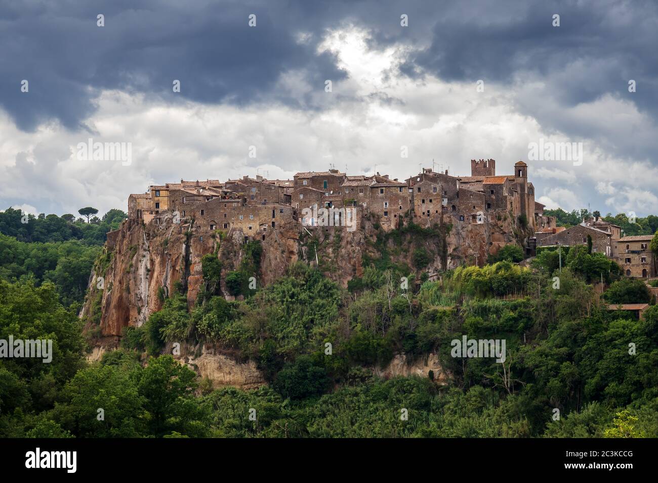 Panoramic view of the village of Calcata, in the province of Viterbo ...