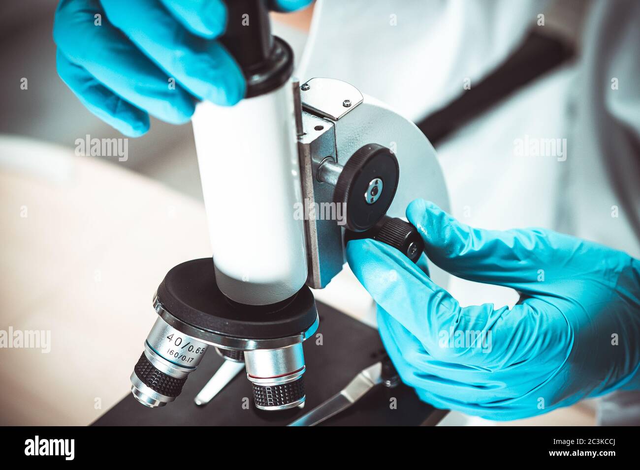 scientist biochemist or microbiologist working research with a ...