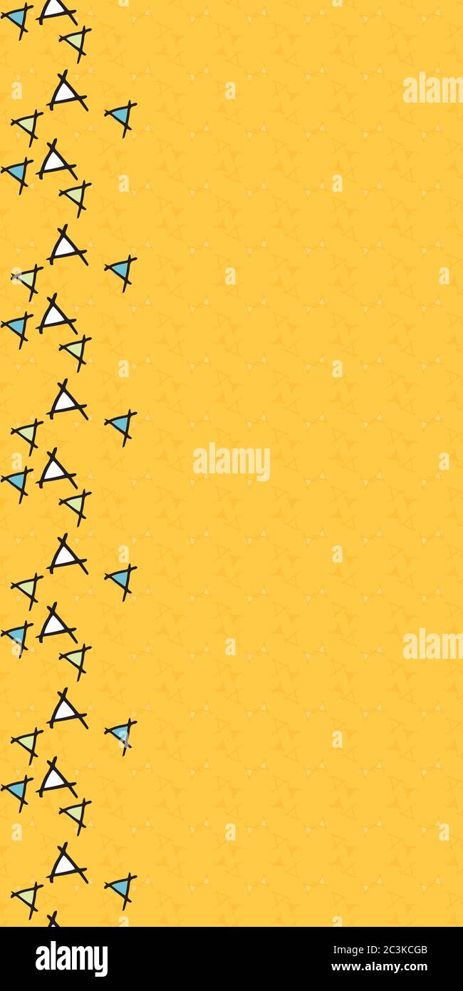Row of bouncing Triangles vertical border with yellow background Hand ...