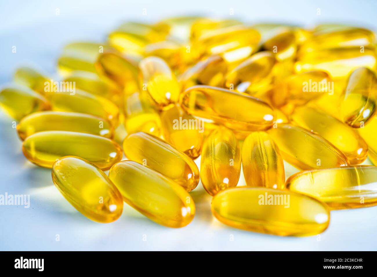 Omega 3 Fish oil vitamin gel pill capsule on white background Stock ...