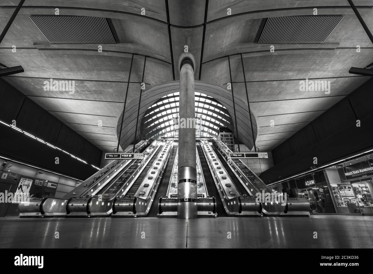 Grayscale of an empty Canary Wharf station, London Stock Photo - Alamy