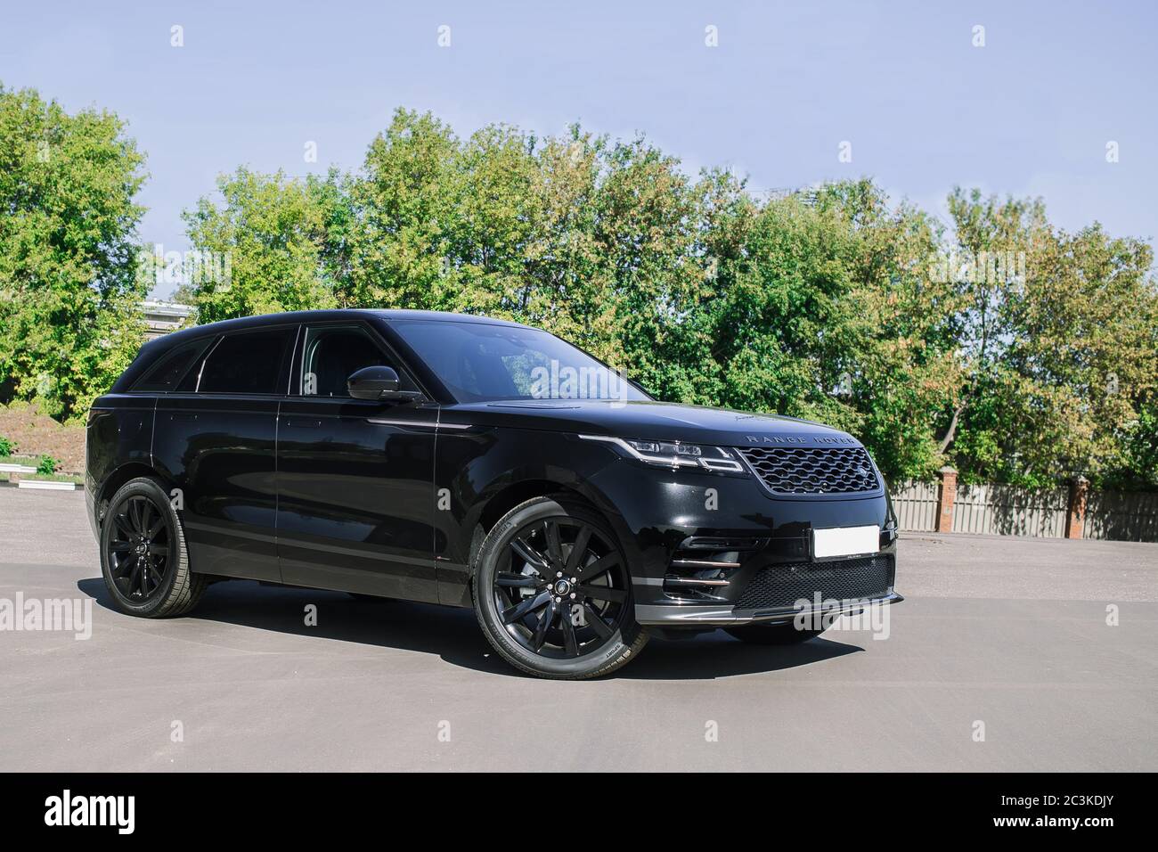 Moscow. Autumn 2018. The Land Rover Range Rover Velar in Black color ...