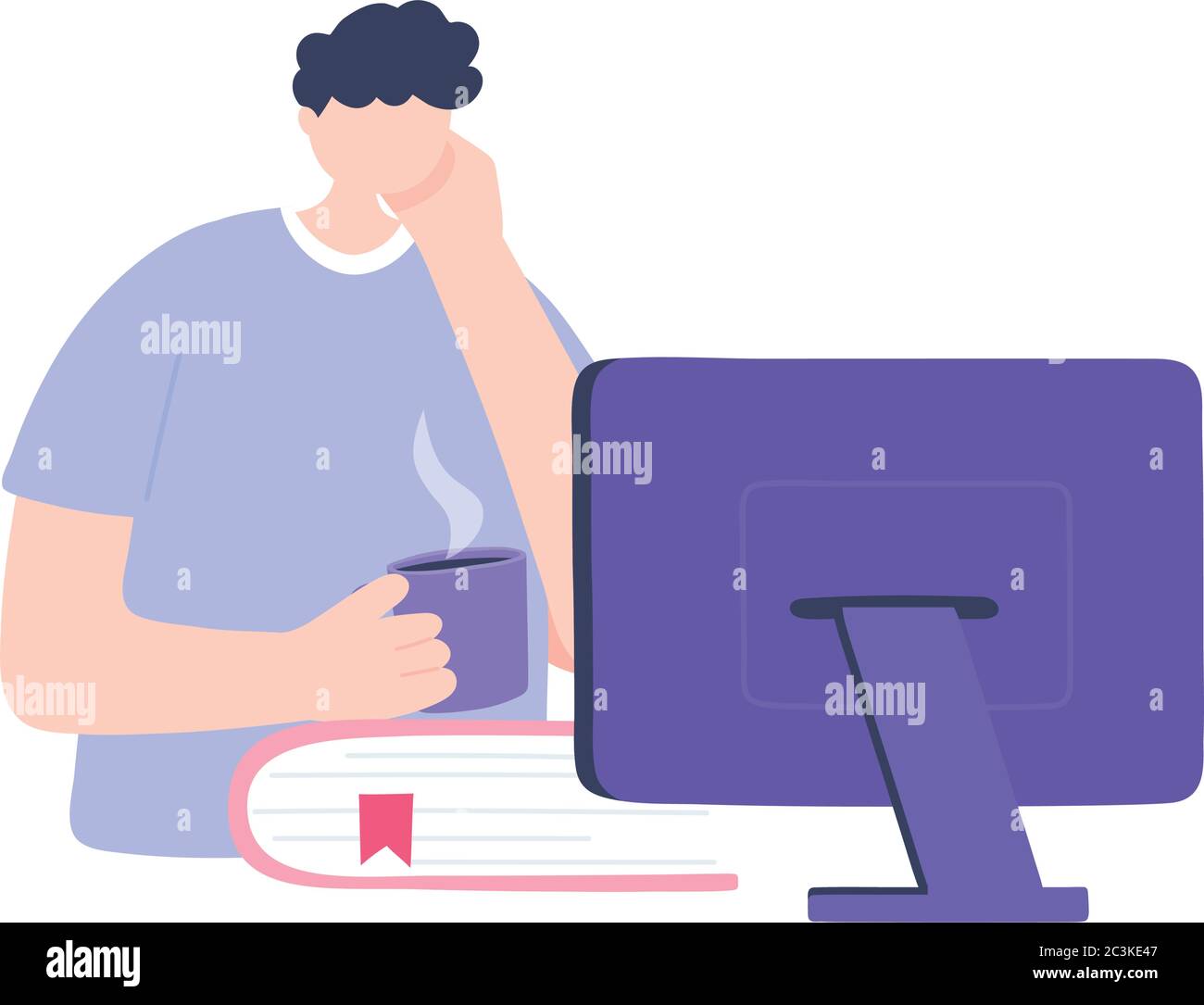 online training, boy studying with computer and book, education and ...