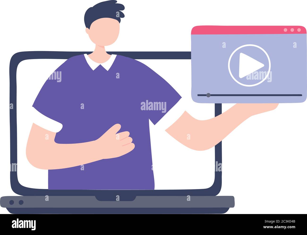 online training, man in screen computer video lesson, education and ...