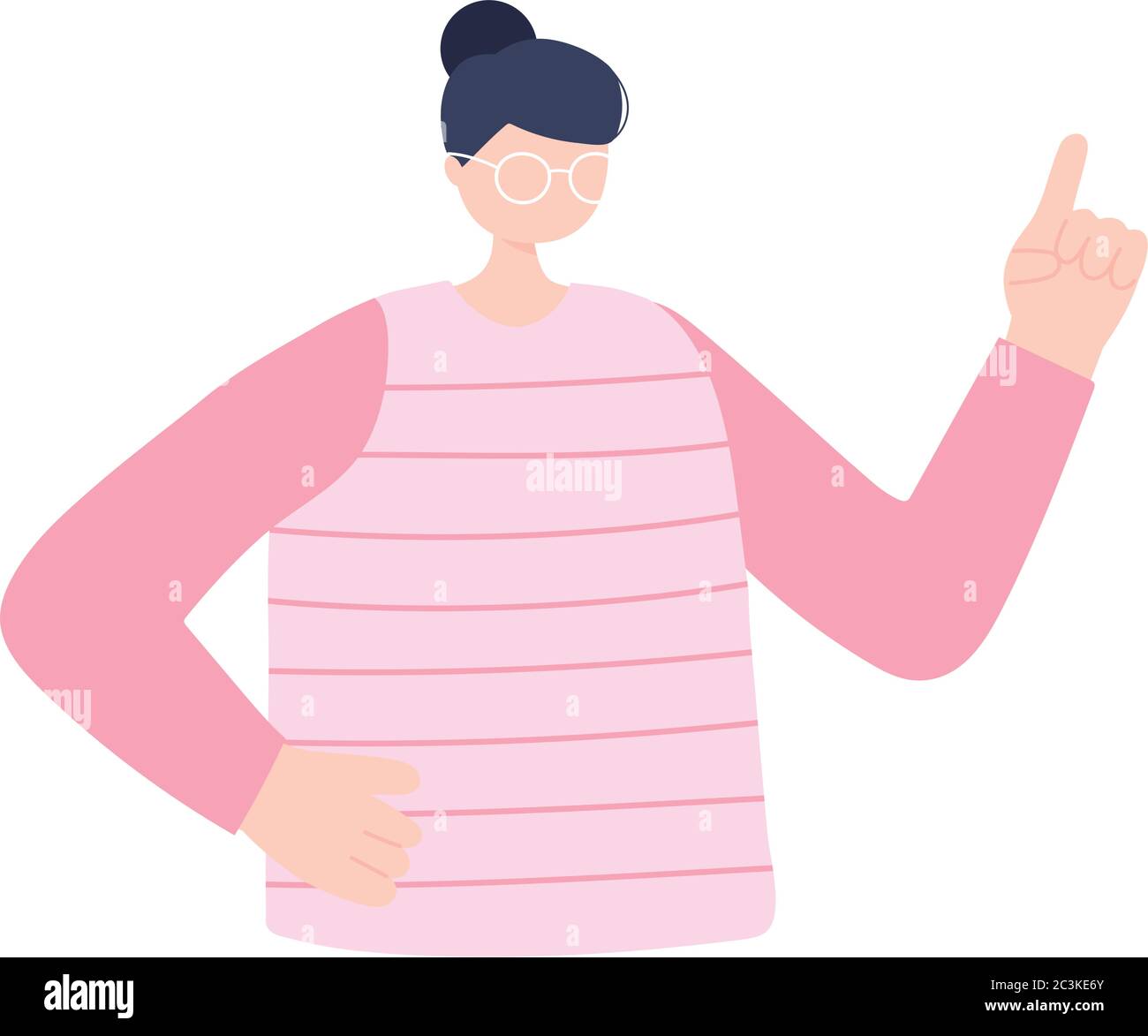 young woman with raised hand character isolated design icon vector ...