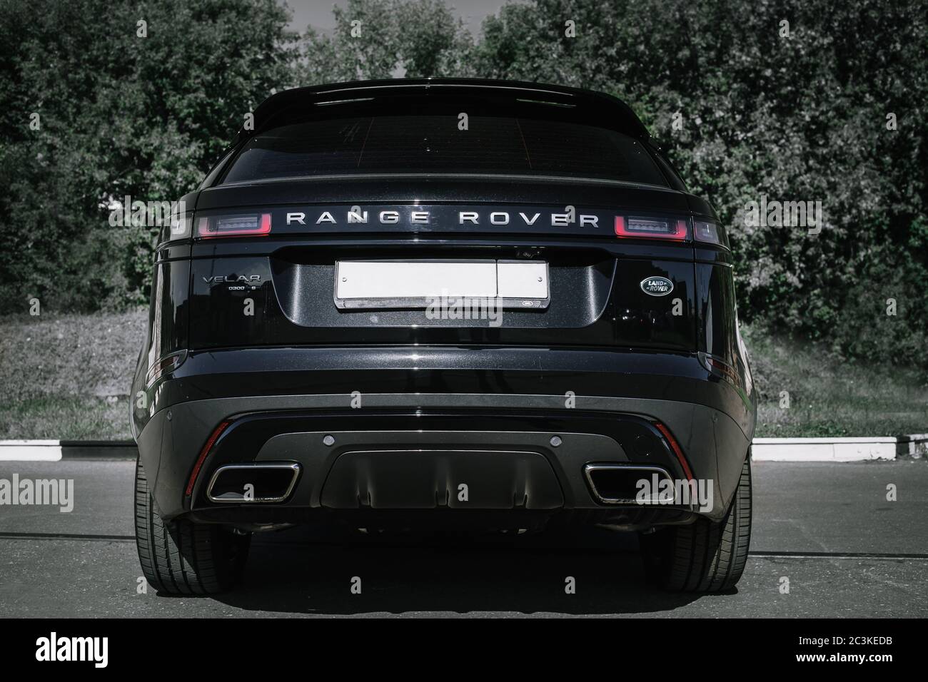 Moscow. Autumn 2018. The Land Rover Range Rover Velar in Black color ...