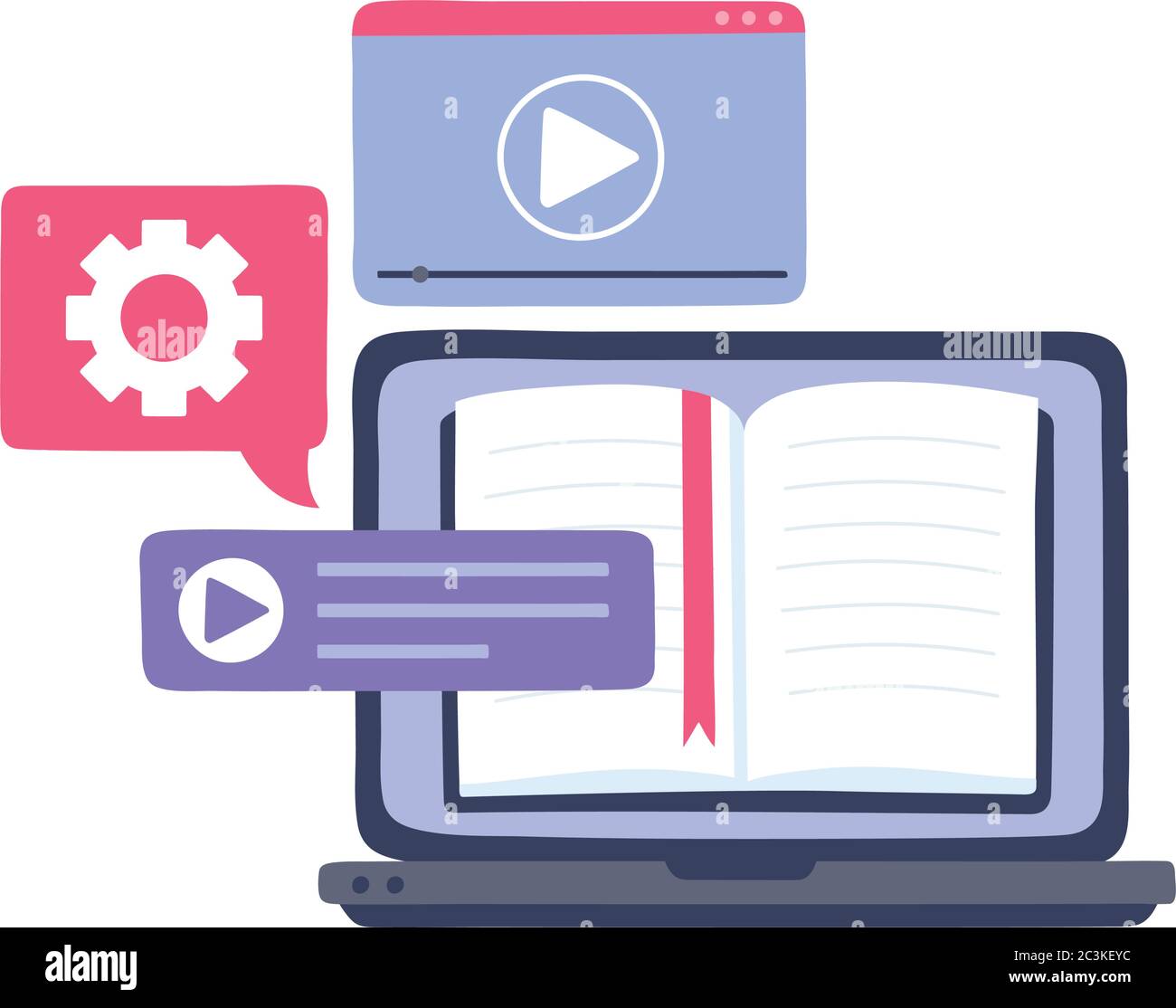 online training, laptop computer video chat, education and courses ...