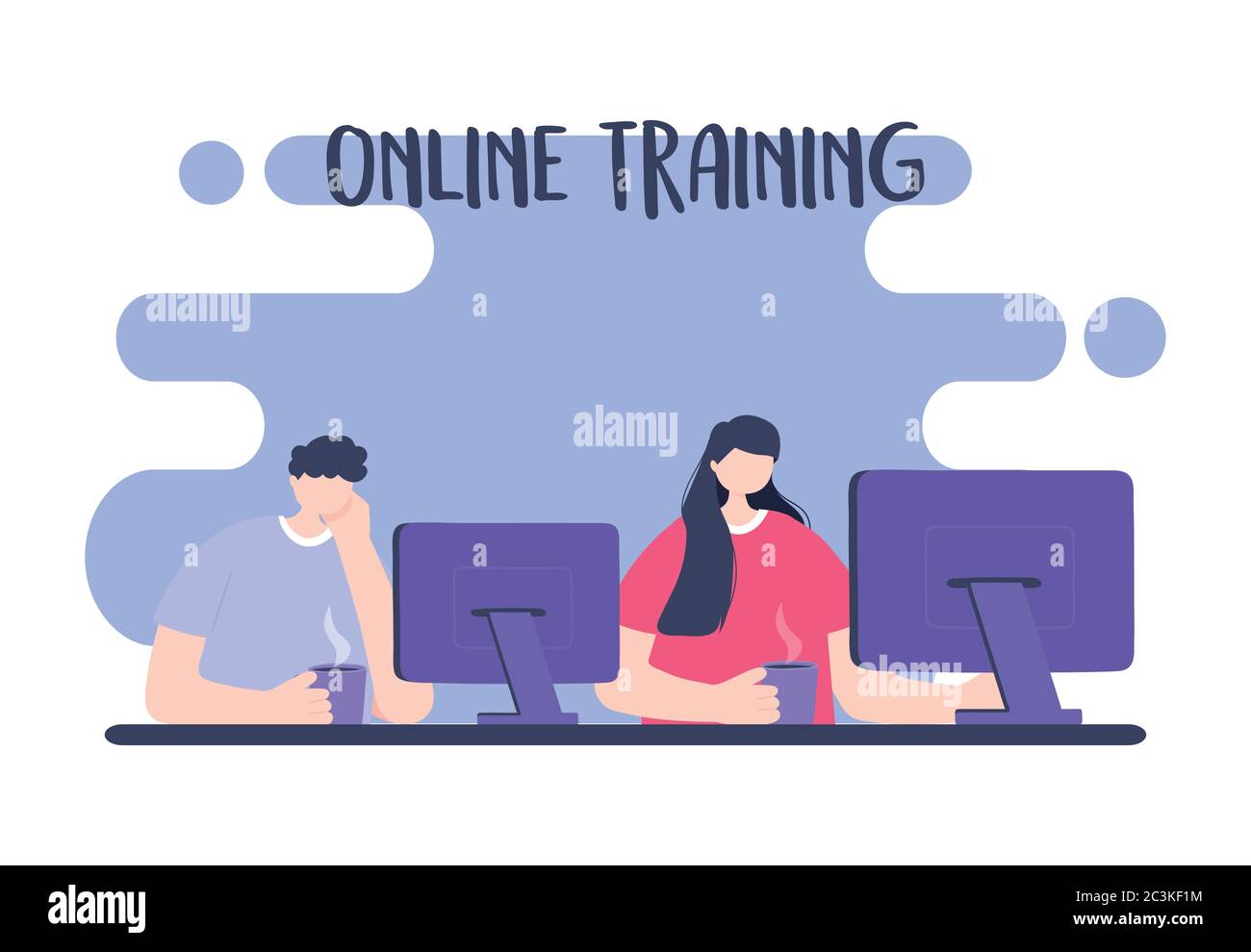 online training, students using computer with coffee cups, education ...