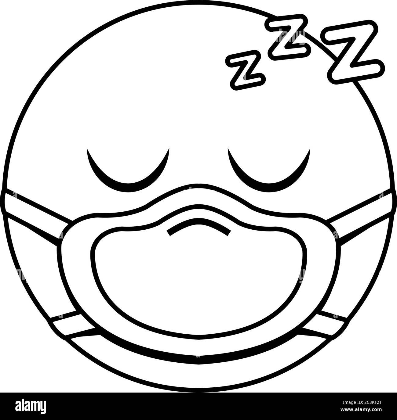 dissapointed emoji with mask line style icon design of medical care and ...