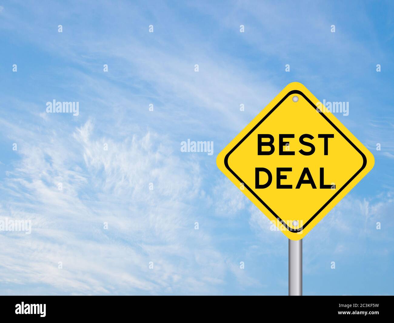 Yellow color transportation sign with word best deal on blue cloud sky ...