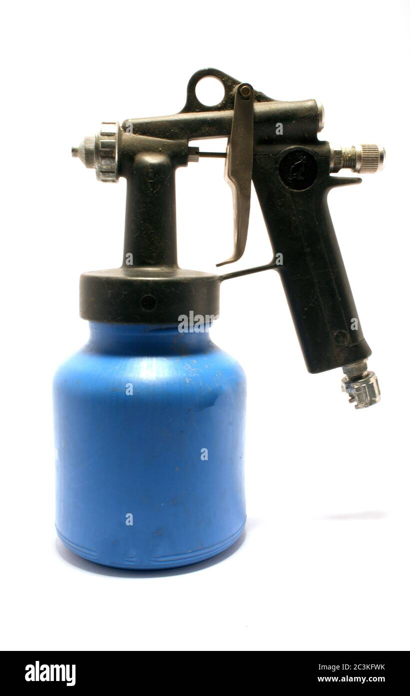 Vertical shot of a blue compressor isolated on a white background Stock ...