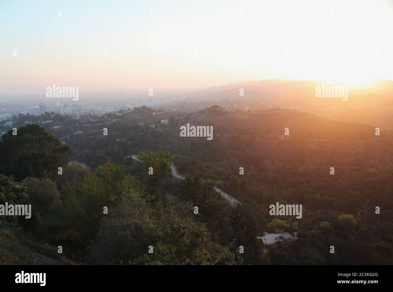 Gorgeous skyline view of Los Angeles on colorful sky background ...