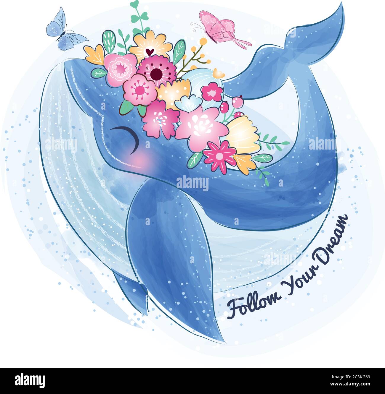 Cute whale with floral illustration Stock Vector Image & Art - Alamy