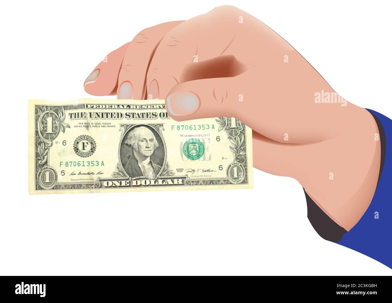 Illustration of a hand holding money with white background Stock Photo ...