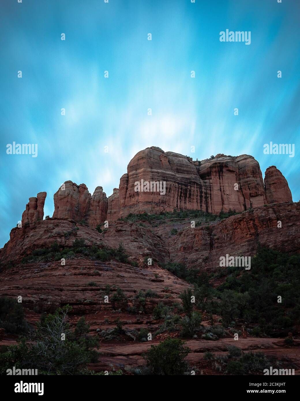 Low angle shot of the famous Cathedral Rock in Sedona, Arizona Stock ...