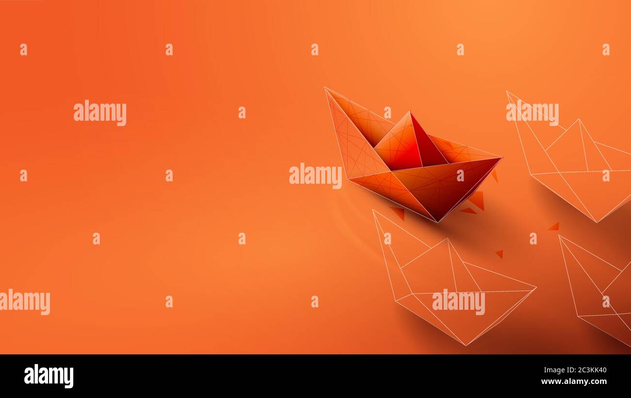 Leadership Concept with Orange Paper Ship Leading. Vector Illustration ...