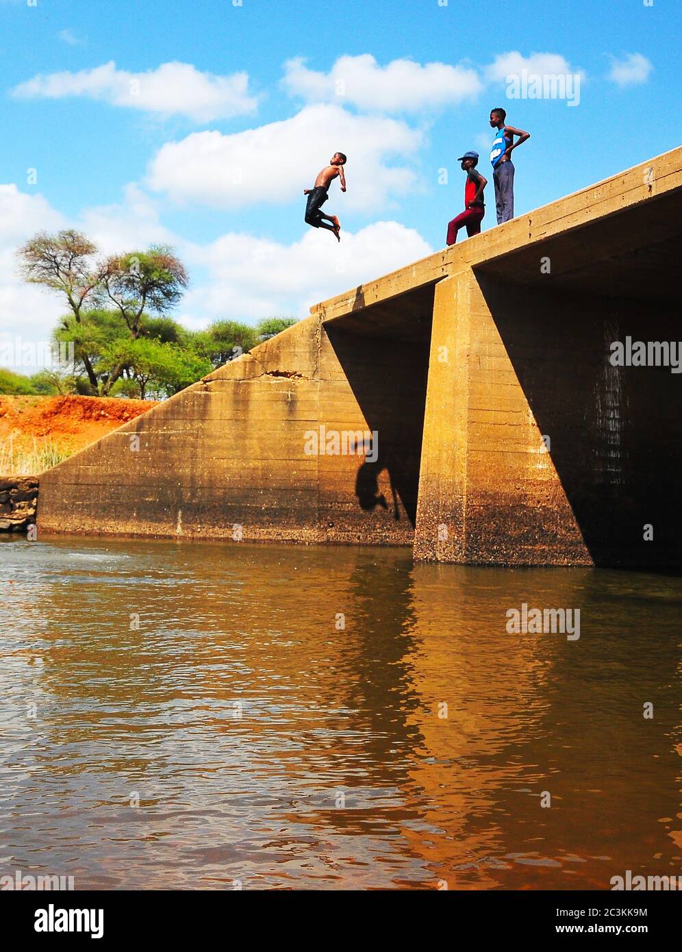 Boys take a dip in the Palala river in Limpopo province of South Africa ...