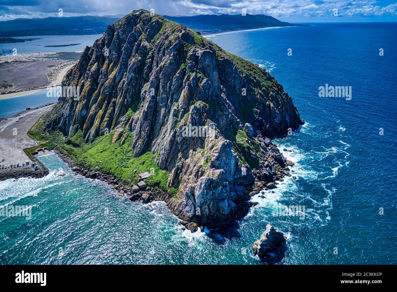 Aerial shot of the Morro Rock in California at midday Stock Photo - Alamy