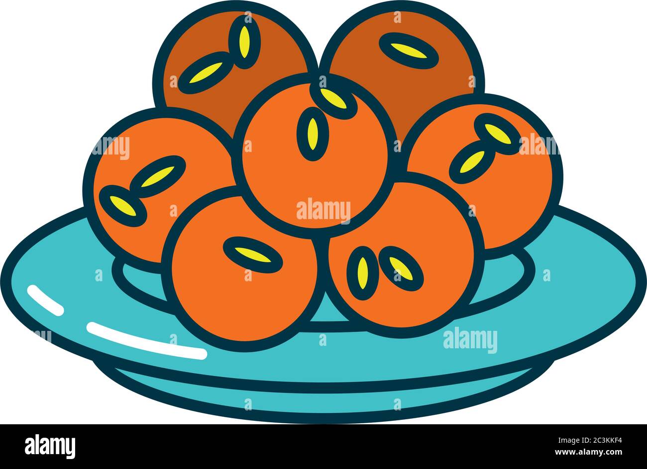 Indian laddu balls on plate line and fill style icon design, India ...