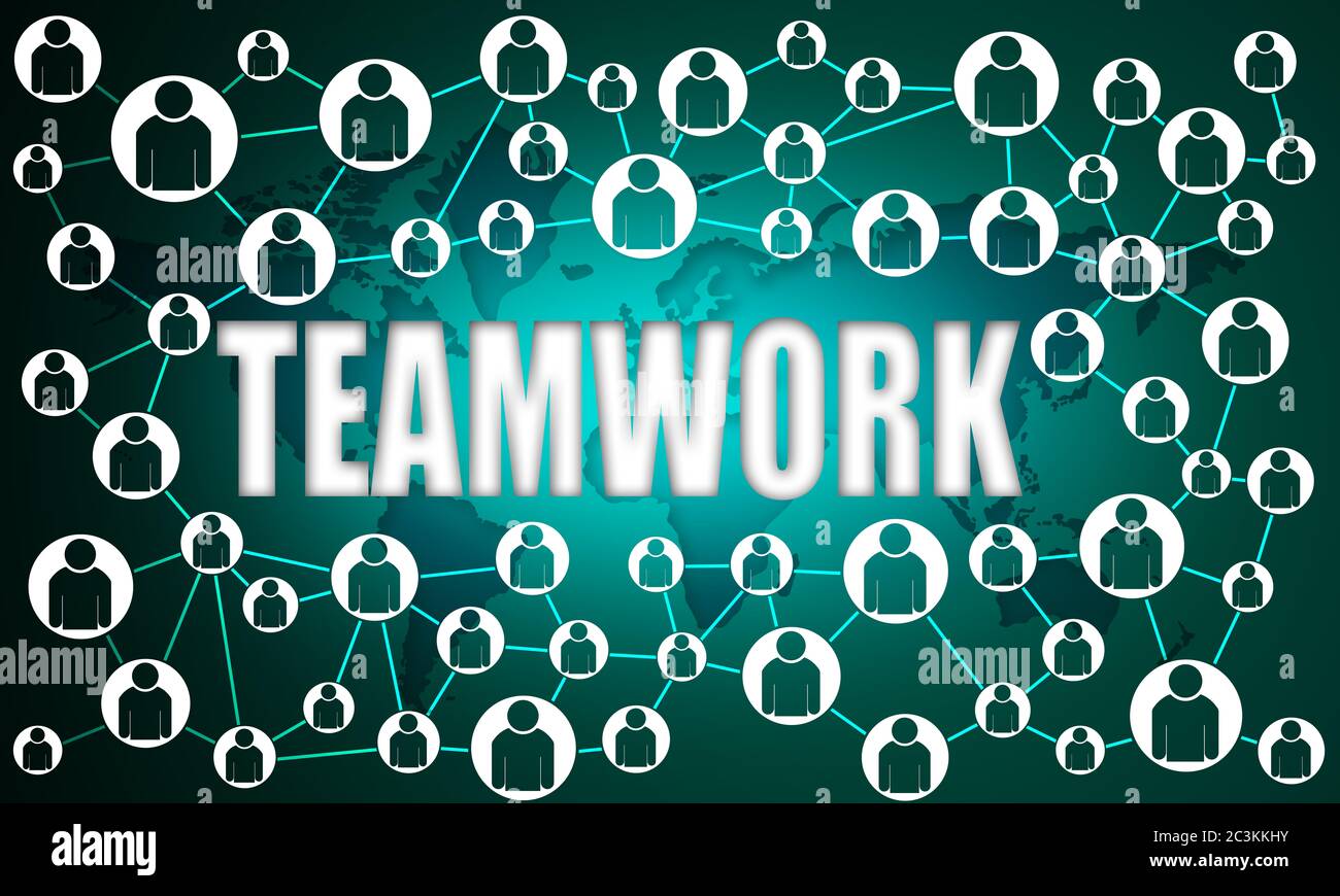 Teamwork concept for business presentation with world map, 3d rendering ...