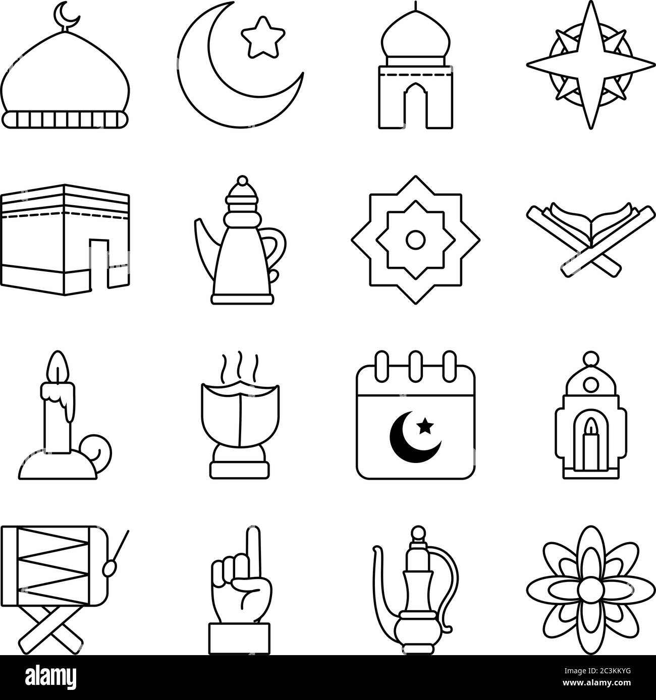 Eid mubarak line style icon set design, Islamic religion culture and ...