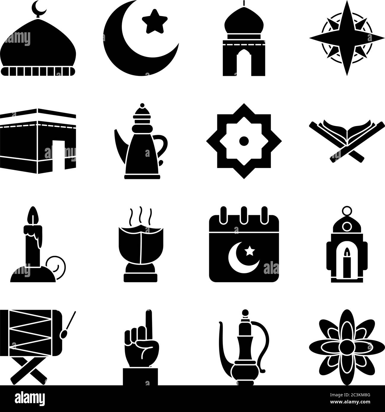 Eid mubarak silhouette style icon set design, Islamic religion culture ...