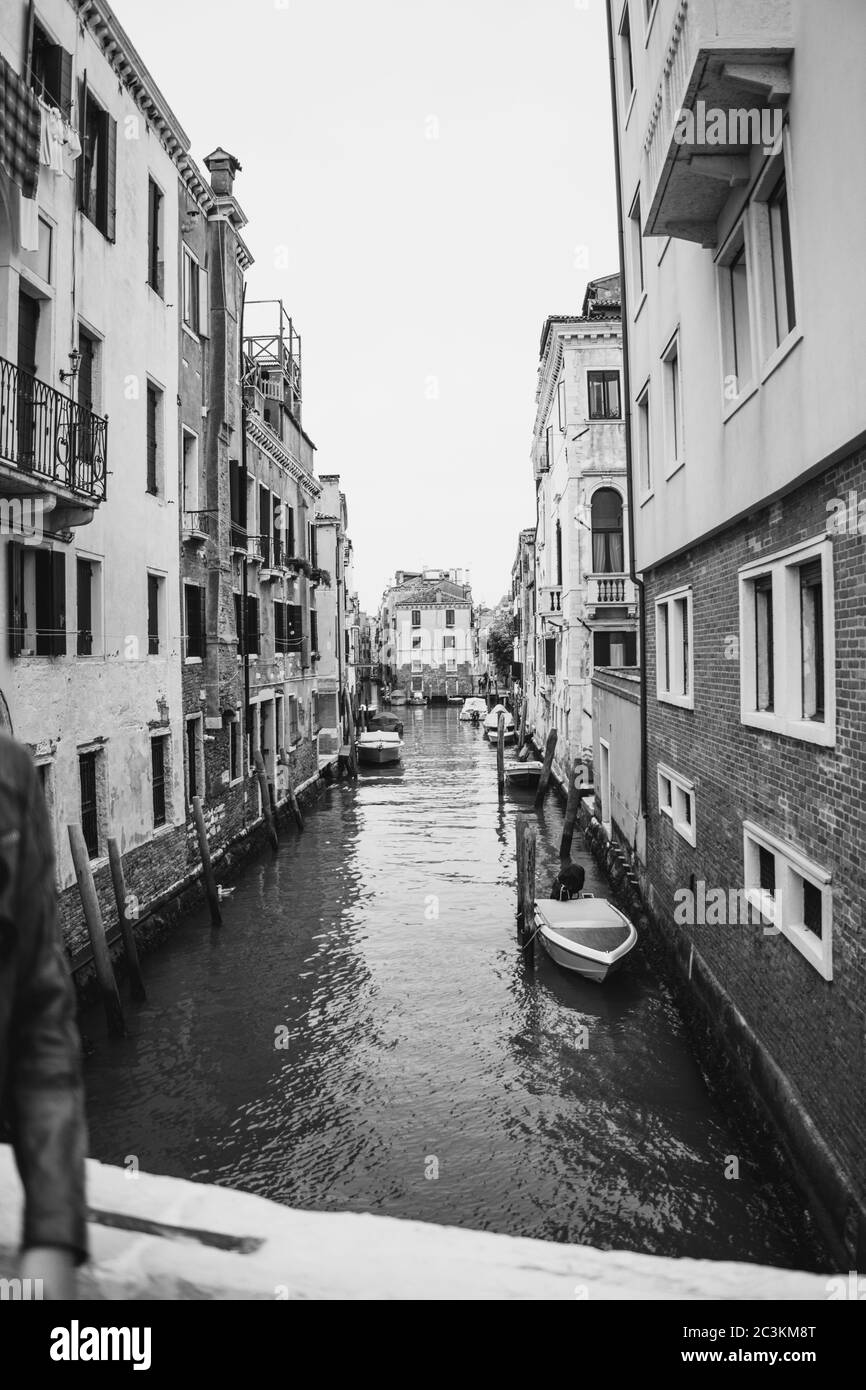 Vertical grayscale picture of the grand channel between unique Italian ...