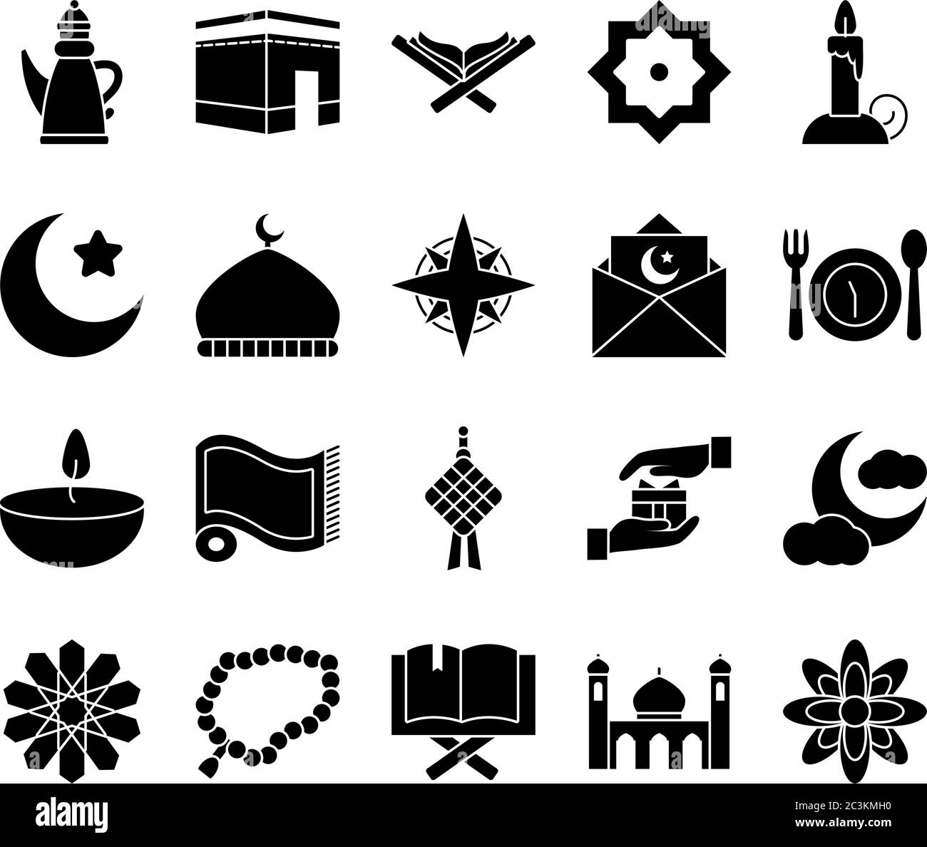 Eid mubarak silhouette style icon set design, Islamic religion culture ...