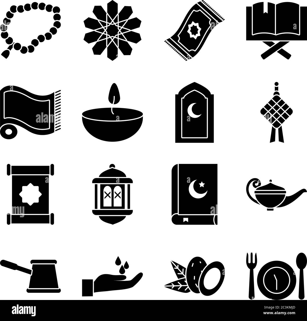 Eid mubarak silhouette style icon set design, Islamic religion culture ...