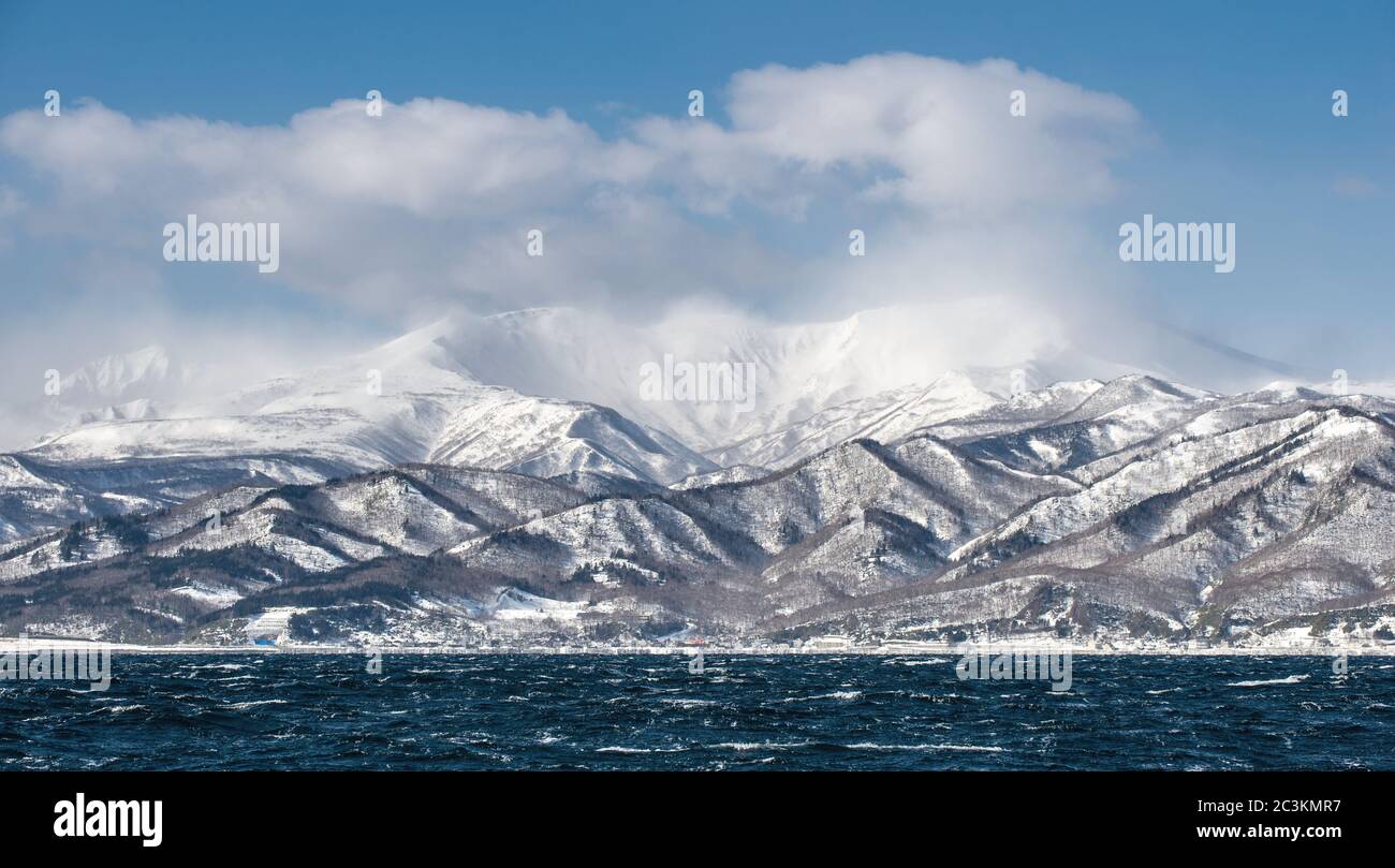 Hokkaido island coastline, beautiful clouds, sky and sea. Japan. Sea of ...