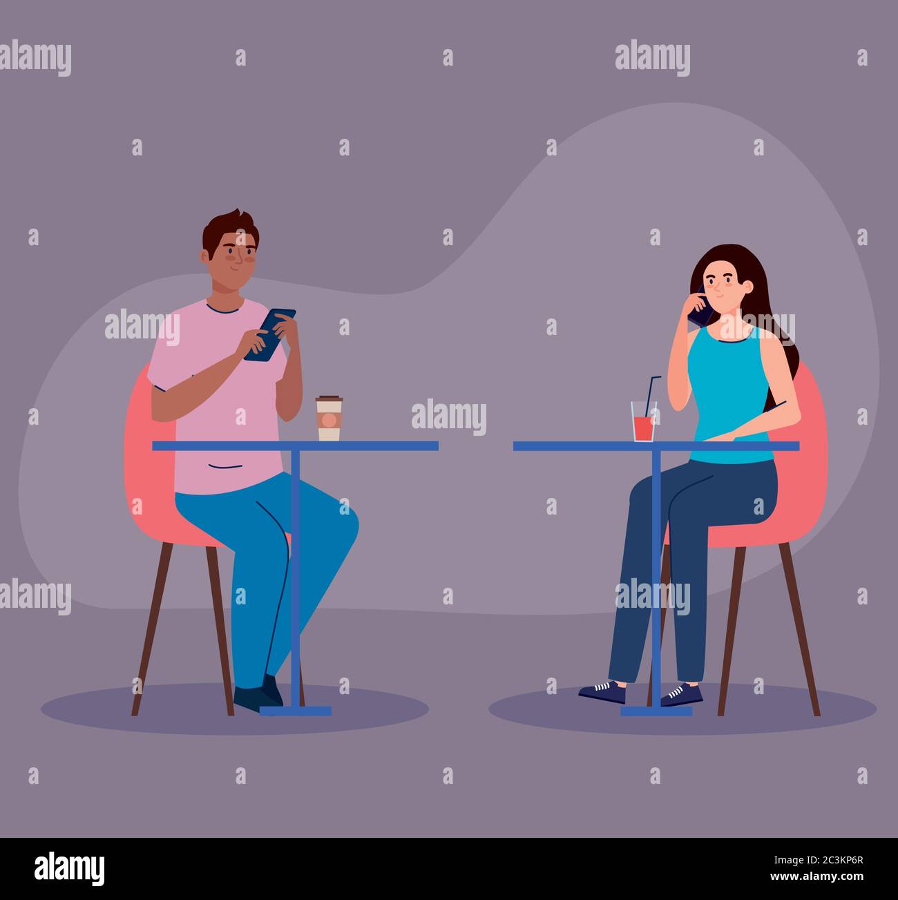 social distance in new concept restaurant , couple eating on tables ...