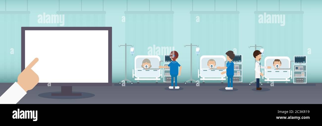 Medical service concept with blank screen monitor and critical patients ...