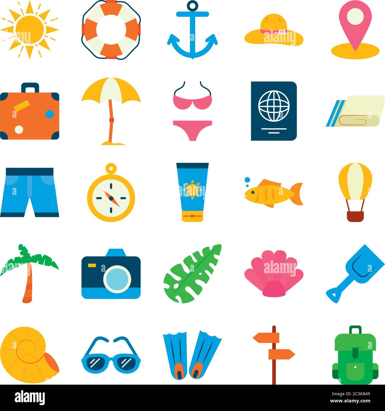 flat style icon set design, Summer vacation tropical relaxation outdoor ...
