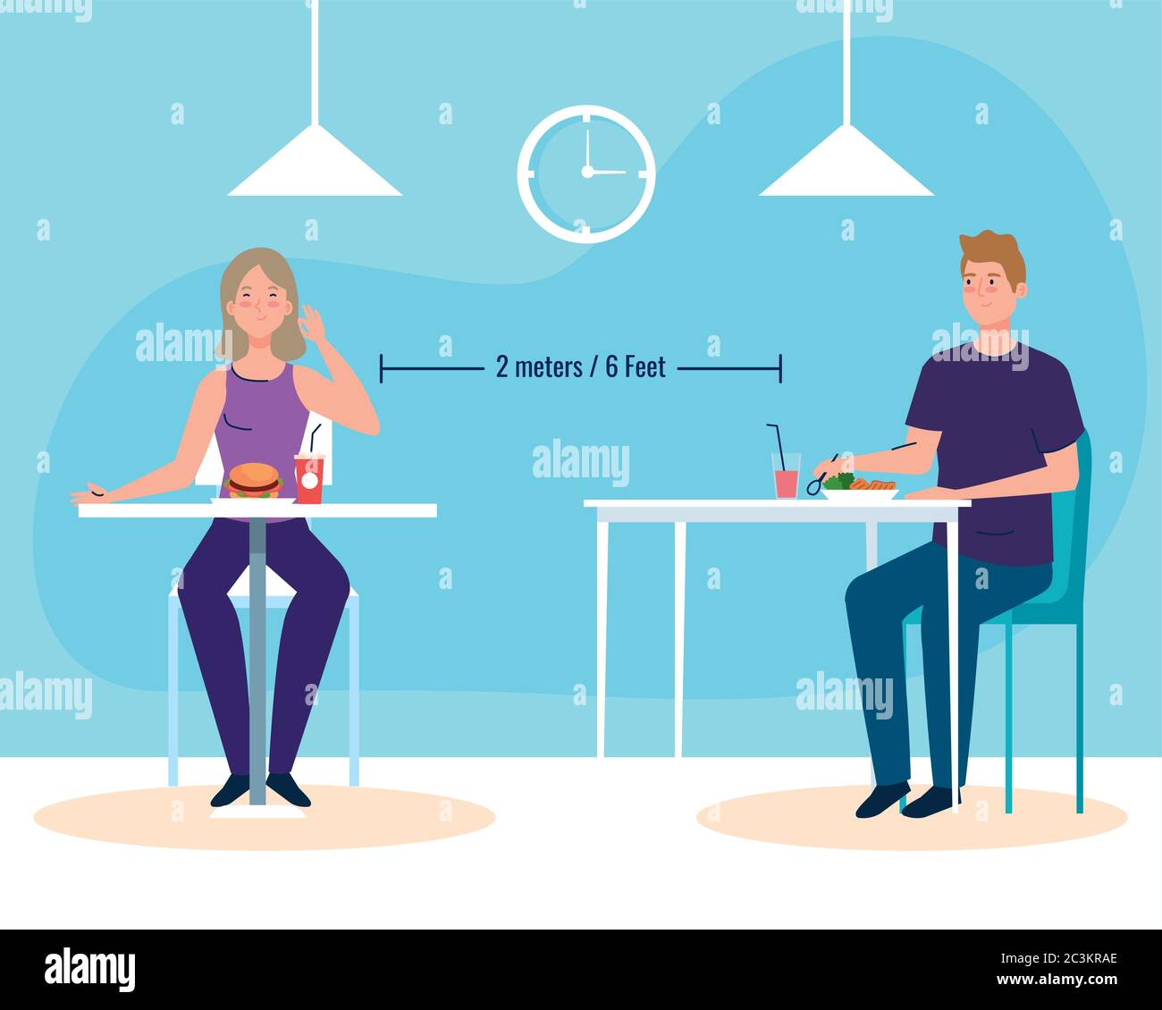 social distance in new concept restaurant , couple eating on tables ...