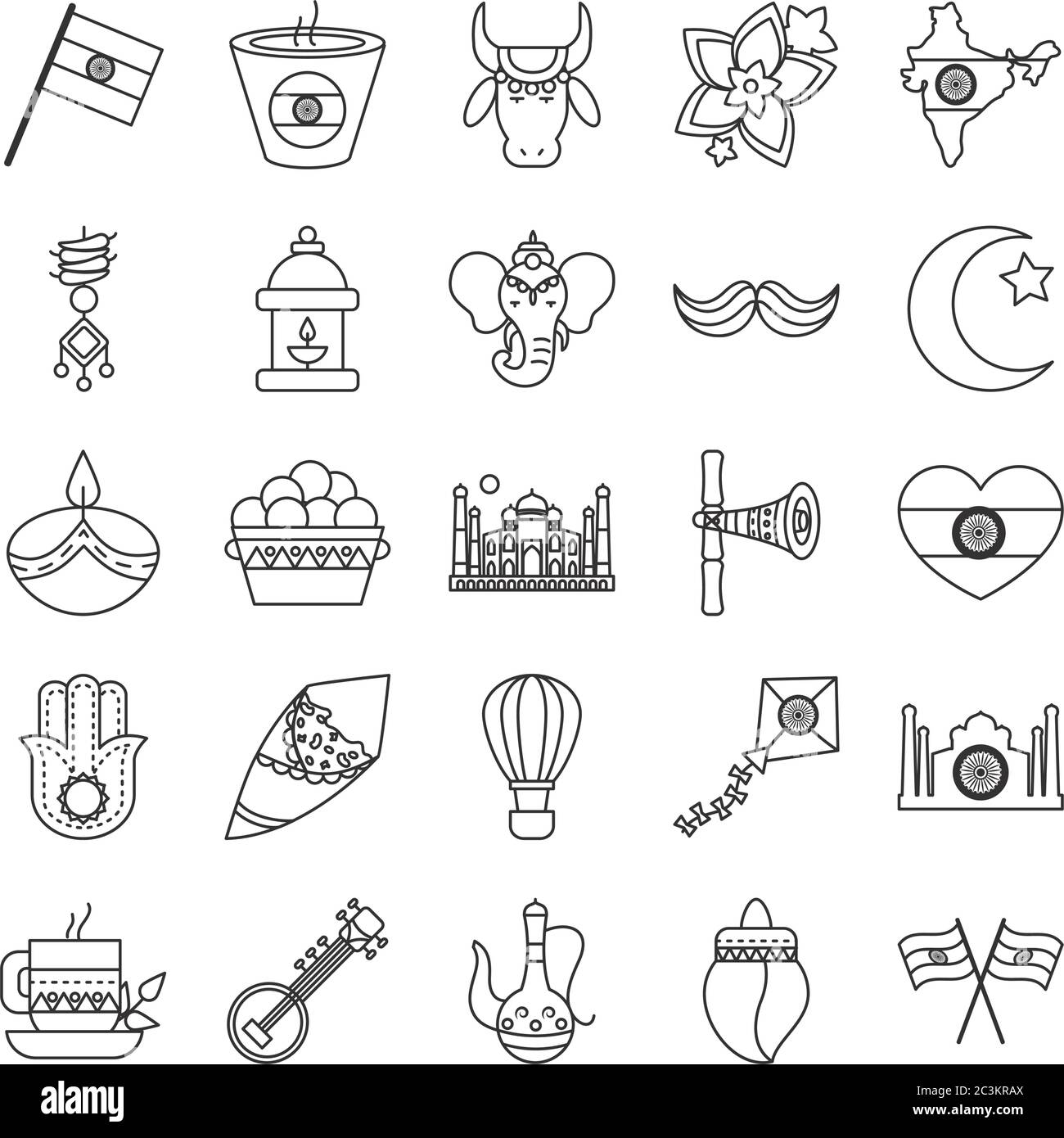 Indian line style icon set design, India culture travel and asia theme ...