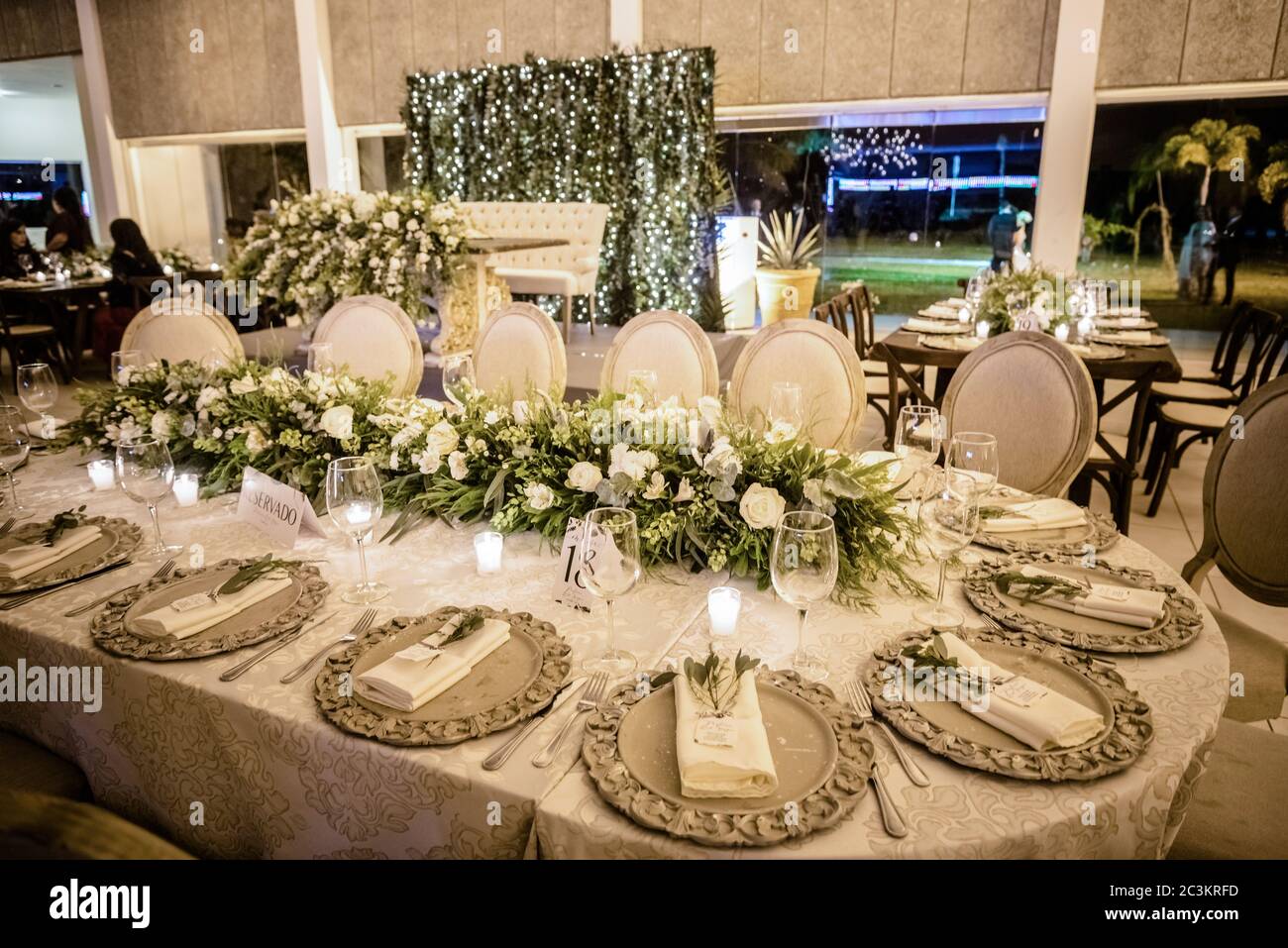 Closeup shot of outdoor wedding table set up Stock Photo - Alamy