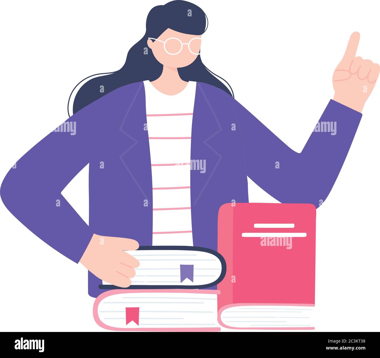 online training, woman teaching lesson books, education and courses ...