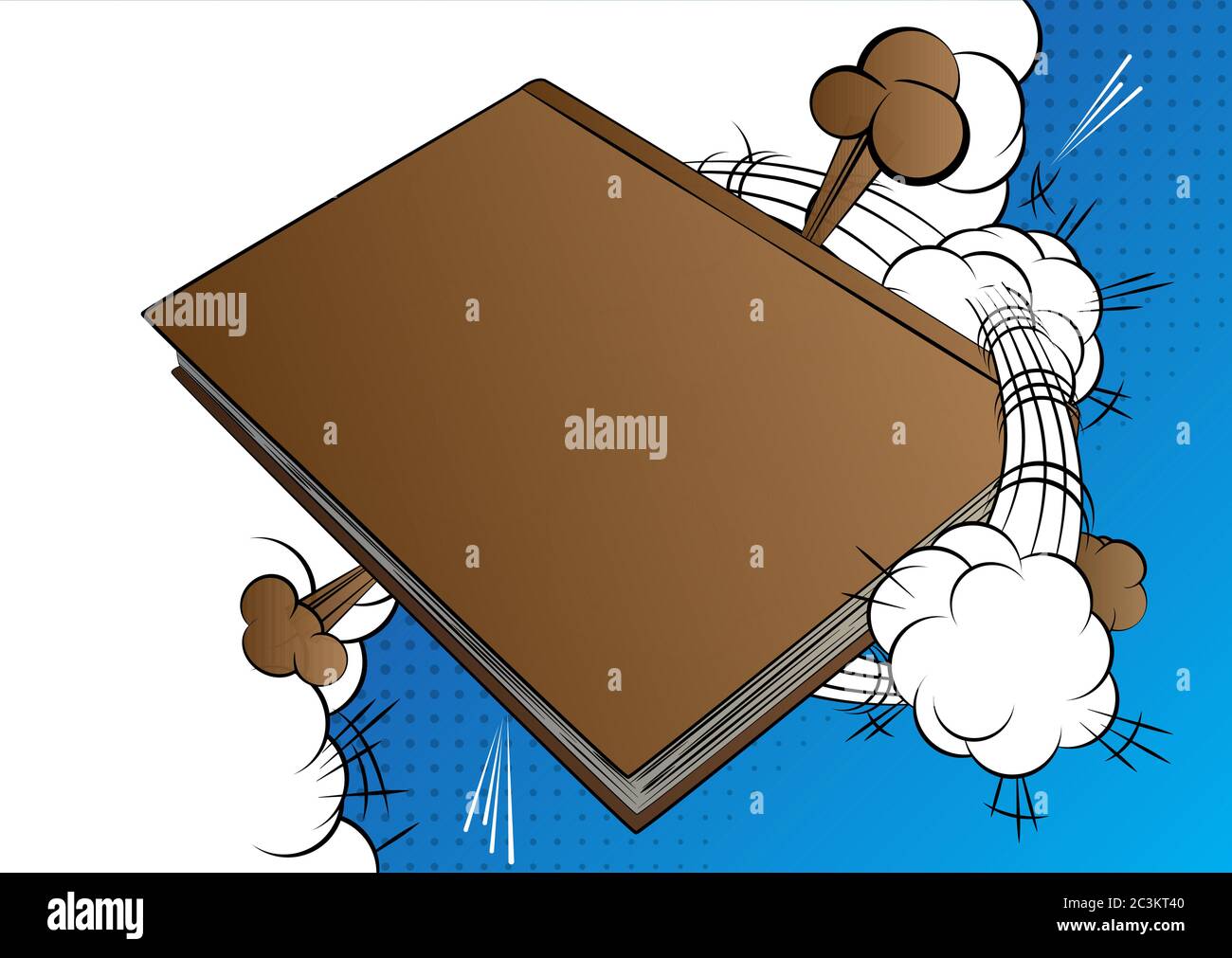 Close up illustration of closed hardcover textbook - comic book style ...