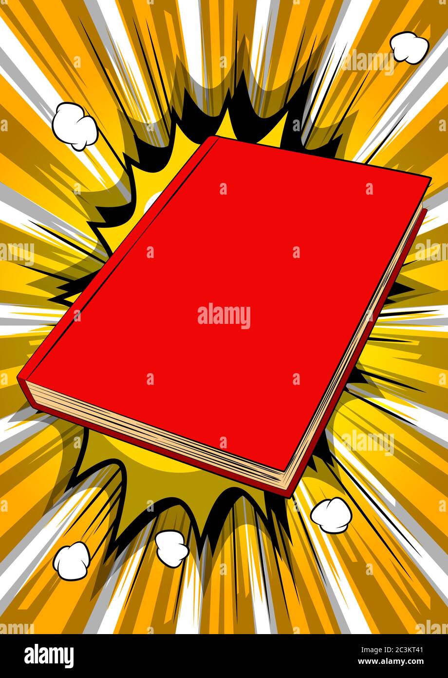 Close up illustration of closed hardcover textbook - comic book style ...