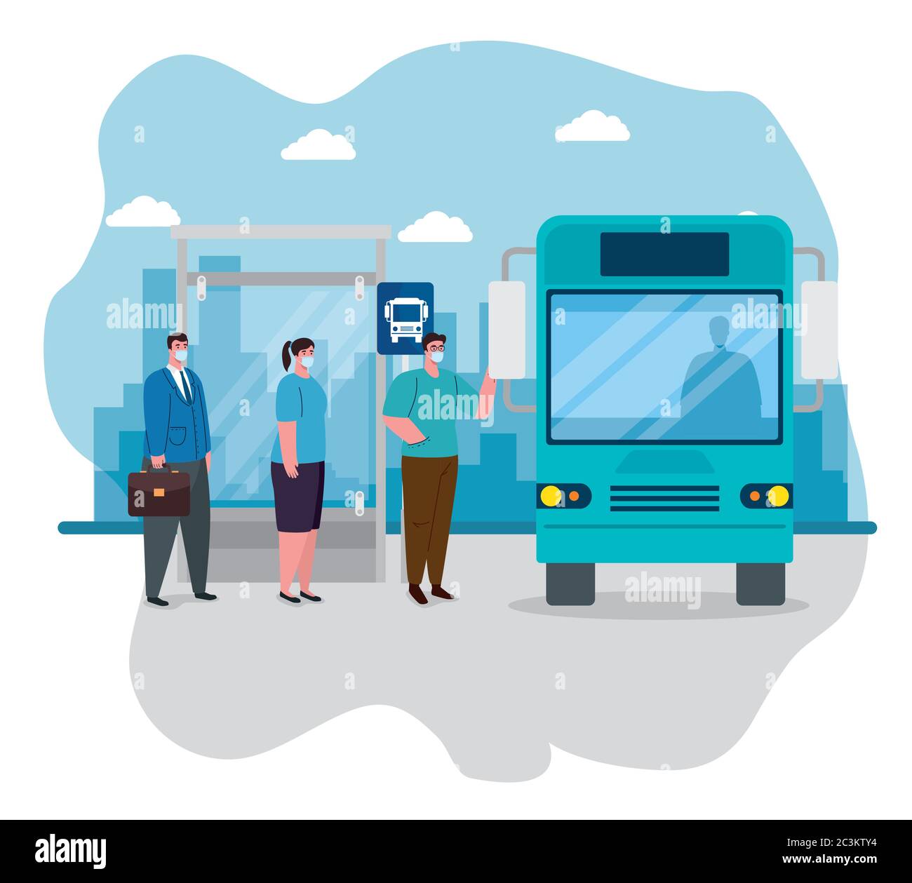 social distancing with people in bus station, passenger waiting bus ...